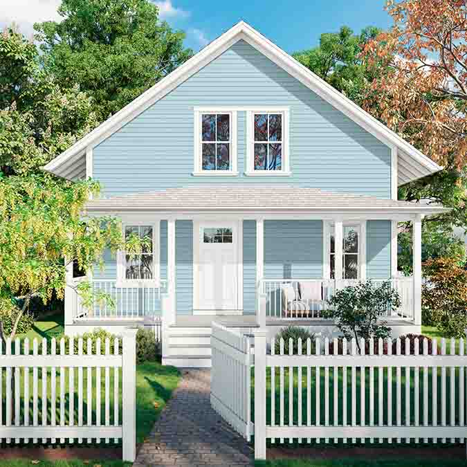 Powder Blue House Exterior Set In Stone Exterior – Clare